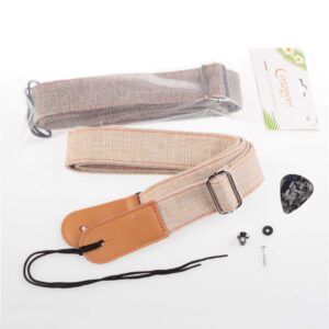 Longteam Simple Linen Leather Ukulele Strap Adjustable Length Durable Uke Straps with Nail, Rope, Picks (Brown)