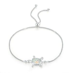 cinily sea turtle bracelet 18k white gold plated white fire opal adjustable bracelet for women jewelry gift