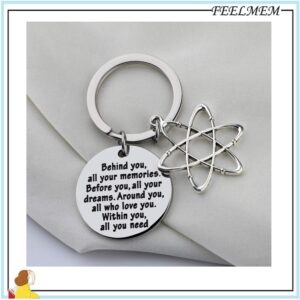 FEELMEM Atom Science Keychain Chemist Gift Future Scientist Gift Behind You All Your Memories Atomic Science Gift Science Student Graduation Gift