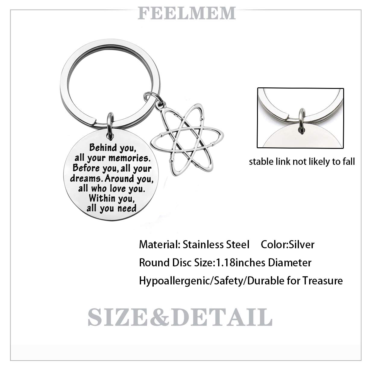 FEELMEM Atom Science Keychain Chemist Gift Future Scientist Gift Behind You All Your Memories Atomic Science Gift Science Student Graduation Gift