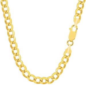 the diamond deal 10k hollow yellow gold 4.4mm shiny hollow cuban comfort curb cuban chain necklace for pendants and charms with lobster-claw clasp (22" and yellow-gold)