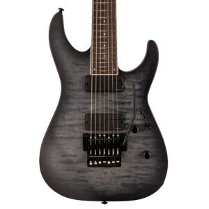 esp 7 string ltd deluxe m-1007 electric guitar, see thru black sunburst satin, right, (lm1007qmstblksbs)