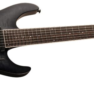 ESP 7 String LTD Deluxe M-1007 Electric Guitar, See Thru Black Sunburst Satin, Right, (LM1007QMSTBLKSBS)