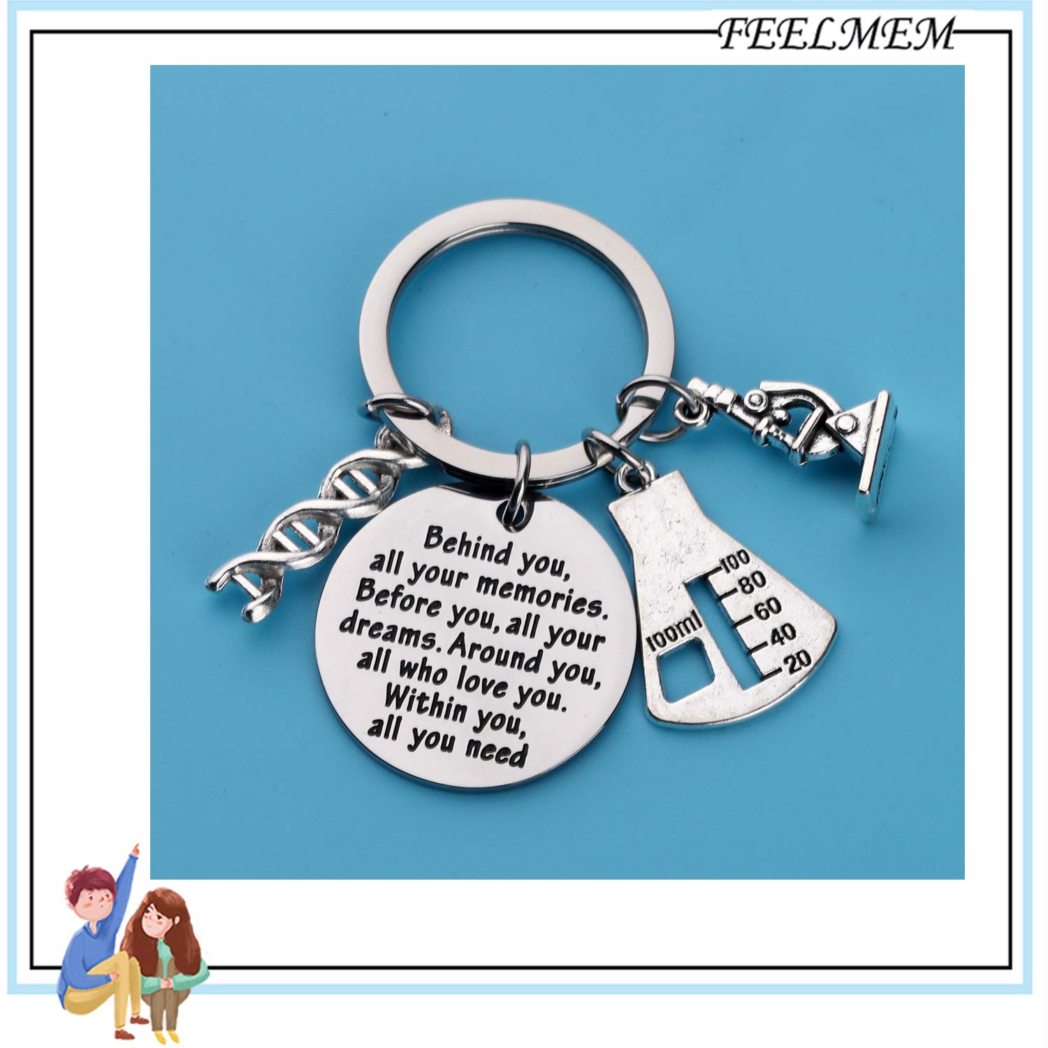 FEELMEM Biology Chemistry Keychain Future Chemist Gift Behind You All Your Memories Science Tech Keychain Graduation Gift