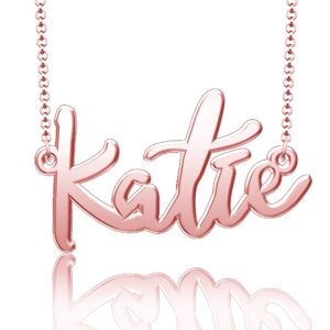 cly jewelry 925 sterling silver rose gold plated katie necklace custom made with customized cursive script personalized name gift for mothers day