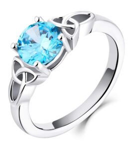 yl celtic knot rings for women 925 sterling silver created aquamarine 18k white gold plated statement rings-size7