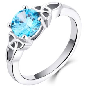 YL Celtic Knot Rings for Women 925 Sterling Silver Created Aquamarine 18k White Gold Plated Statement Rings-size7