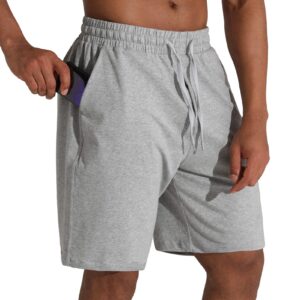 Men's Lounge Shorts with Deep Pockets Loose-fit Cotton Jersey Shorts for Running,Workout,Training, Basketball (605 Grey, Large)