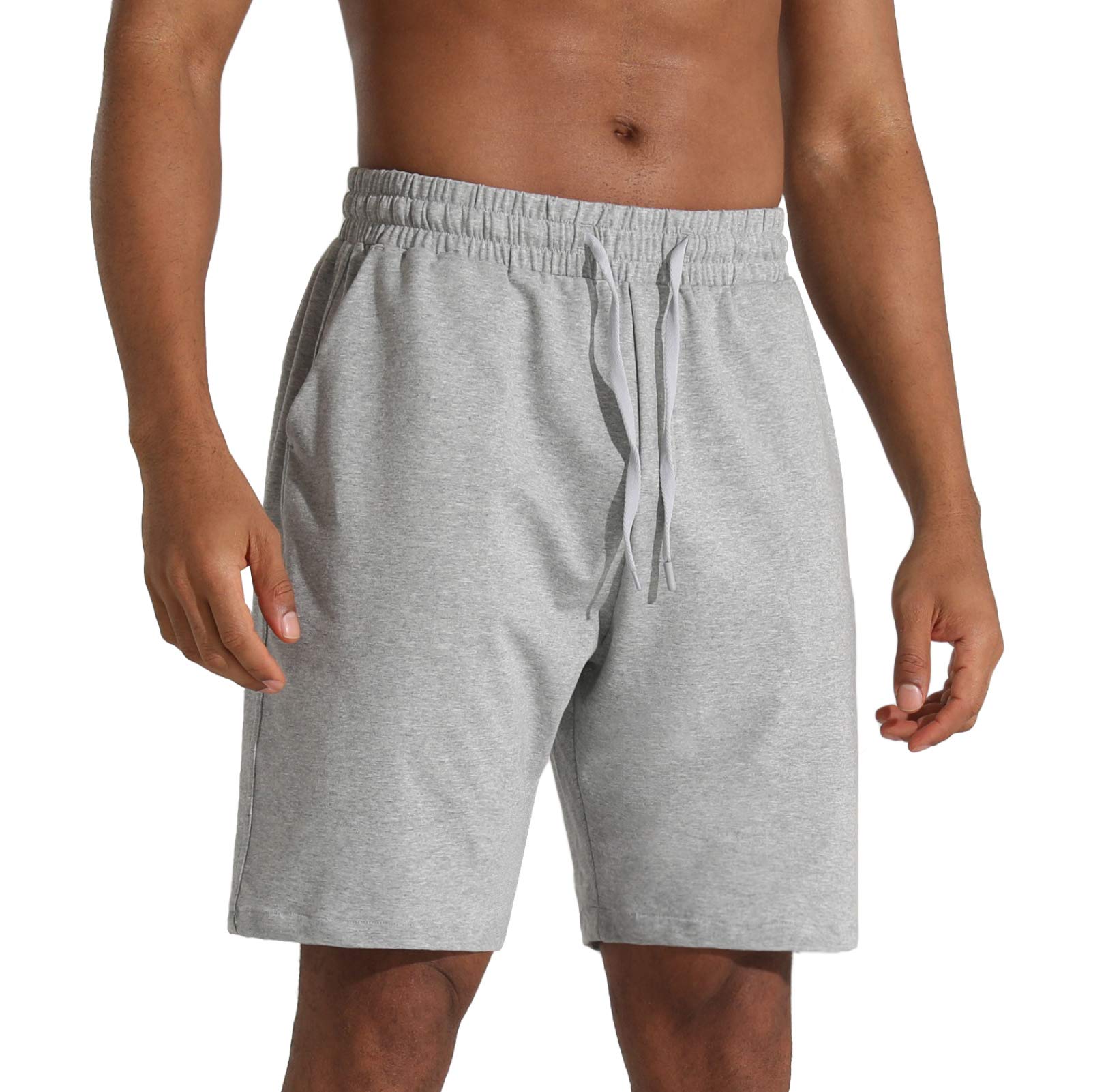 Men's Lounge Shorts with Deep Pockets Loose-fit Cotton Jersey Shorts for Running,Workout,Training, Basketball (605 Grey, Large)