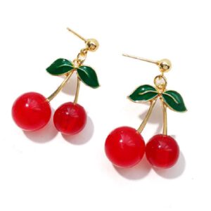 kafu handmade creative light weight fruits earring 18k gold plated sweet and lovely cherry tassel dangle drop earrings for women (cherry earrings-1)