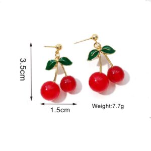 KaFu Handmade creative Light weight Fruits earring 18K Gold Plated Sweet and Lovely Cherry Tassel Dangle Drop Earrings For Women (Cherry earrings-1)