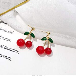 KaFu Handmade creative Light weight Fruits earring 18K Gold Plated Sweet and Lovely Cherry Tassel Dangle Drop Earrings For Women (Cherry earrings-1)