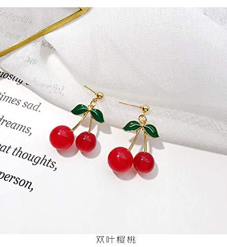 KaFu Handmade creative Light weight Fruits earring 18K Gold Plated Sweet and Lovely Cherry Tassel Dangle Drop Earrings For Women (Cherry earrings-1)