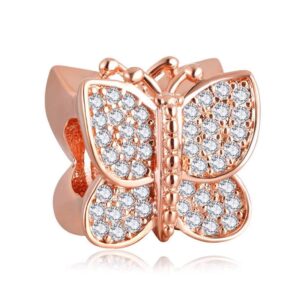 artcharm rose gold sparkling butterfly with australian crystals charm 925 sterling silver bead for european compatible brand bracelet