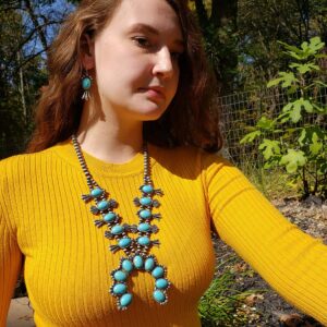 Rosemarie & Jubalee Women's Statement Western Howlite Squash Blossom Necklace Earrings Jewelry Set, 27"+3" Extension (Turquoise Blue)