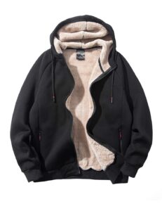 gihuo men's winter sherpa lined hoodie zip up sweatshirt heavyweight warm fleece jacket with pockets (black, l)