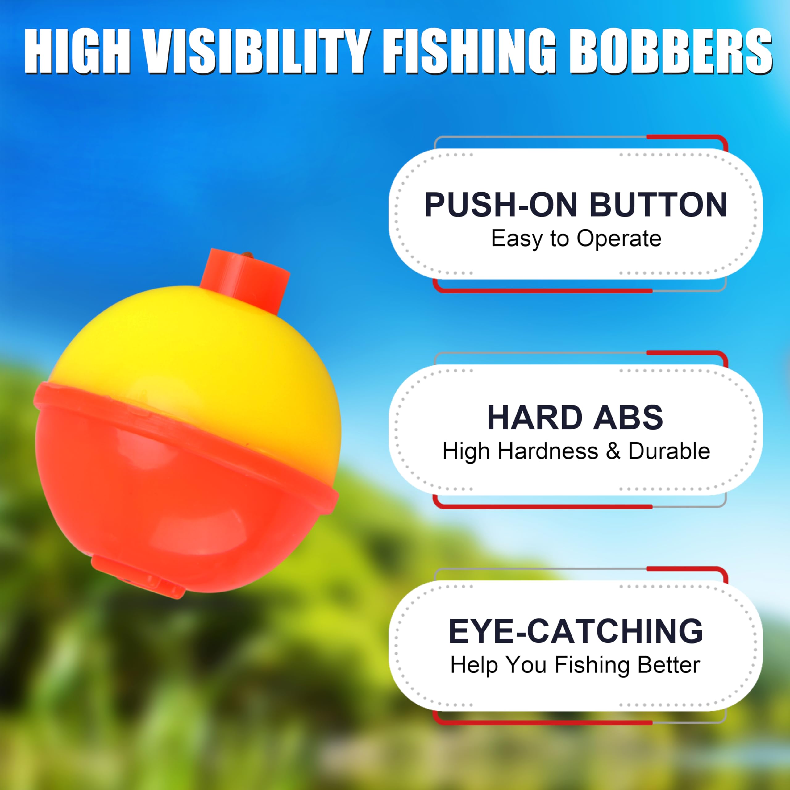 Fishing Bobbers Set,25-50pcs Snap-on Fishing Floats Bobbers Push Button Round Buoy Floats Bobber for Fishing Tackle Accessories Orange/Yellow