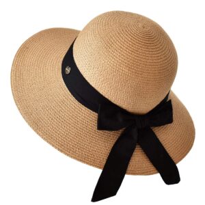 SOMALER Womens Straw Sun Hats Wide Brim Foldable Beach Hats UV UPF 50+ Summer Sun Travel Hat for Women