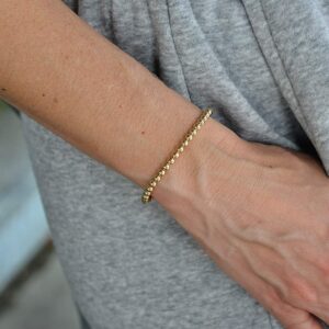 Anela 14kt Gold Filled Bracelet, 4mm Gold Filled Beads, Size 6.5" Stretch and Stackable, Waterproof to Swim or Shower, Dainty Woman Bracelet for Everyday Use, Hand Made in USA