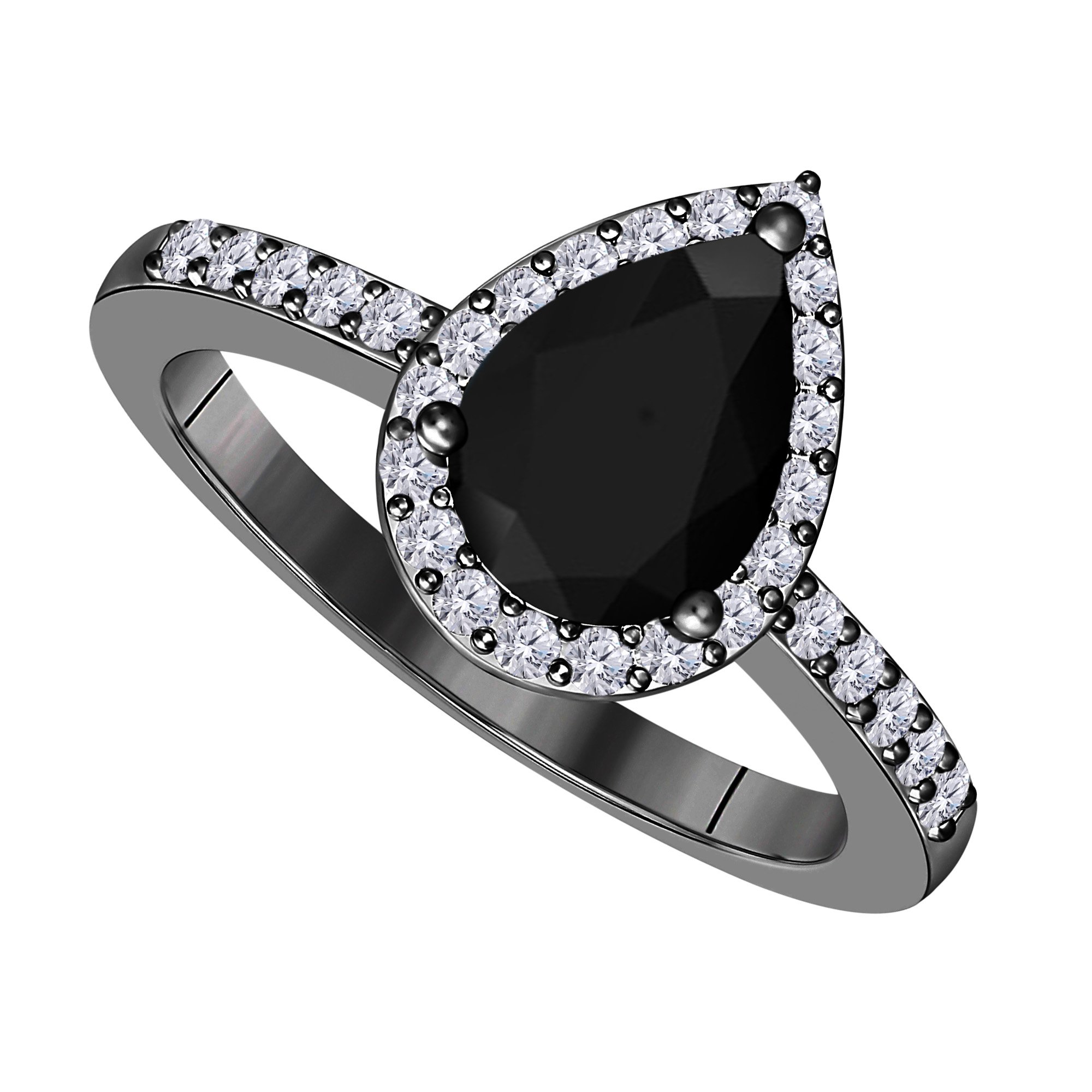 Jewelryhub 3ct Pear Shape Lab Created Tanzanite & D/VVS1 Cubic Zirconia CZ Halo Style Black Rhodium Plated Alloy Wedding & Engagement Ring Available in All Ring Sizes 4-11