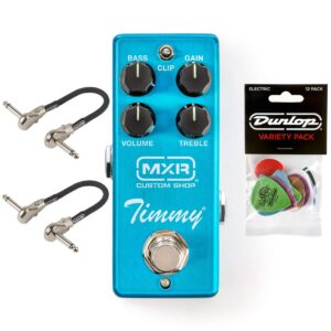 mxr csp027 timmy overdrive pedal bundle with 2 mxr patch cables and dunlop variety pick pack