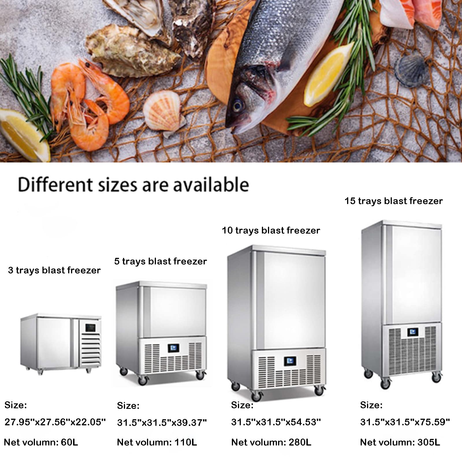 Kolice Commercial 110V 60HZ US 10 trays blast chiller & freezer, chest freezer,batch freezer,blast Freezer for hard ice cream,fresh meat,chicken,fish in hotels, restaurant, bars, canteens