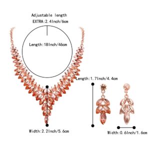 BriLove Wedding Jewelry Sets for Brides Marquise Crystal Y-Shaped Neckalce Dangle Earrings Peach Morganite Color Rose-Gold-Toned