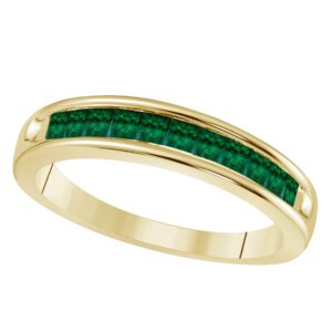 jewelryhub 14k yellow gold plated 2.50mm (0.50 cttw) princess cut channel set lab created green emerald eternity band stackable ring