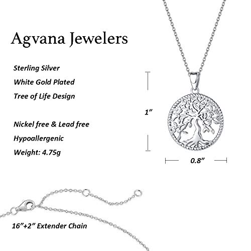 AGVANA 925 Sterling Silver Tree of Life Pendant Necklace for Women Delicate Jewelry Family Tree Necklace Anniversary Birthday Gifts for Women Wife Mom Grandma with Velvet Bag