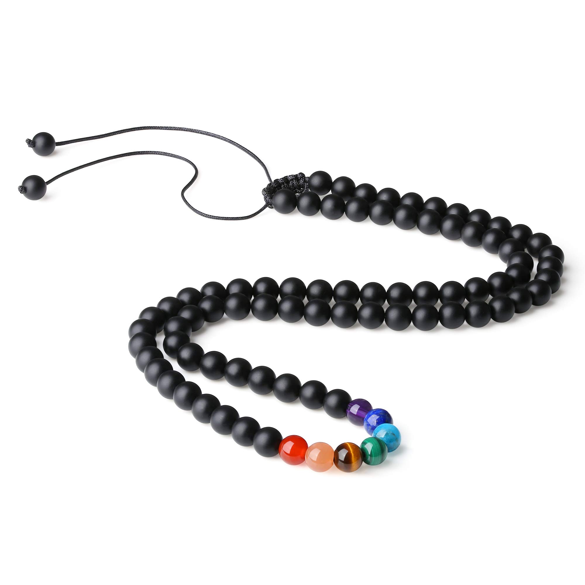 COAI 7 Chakra Matte Onyx Stone Beaded Mala Necklace