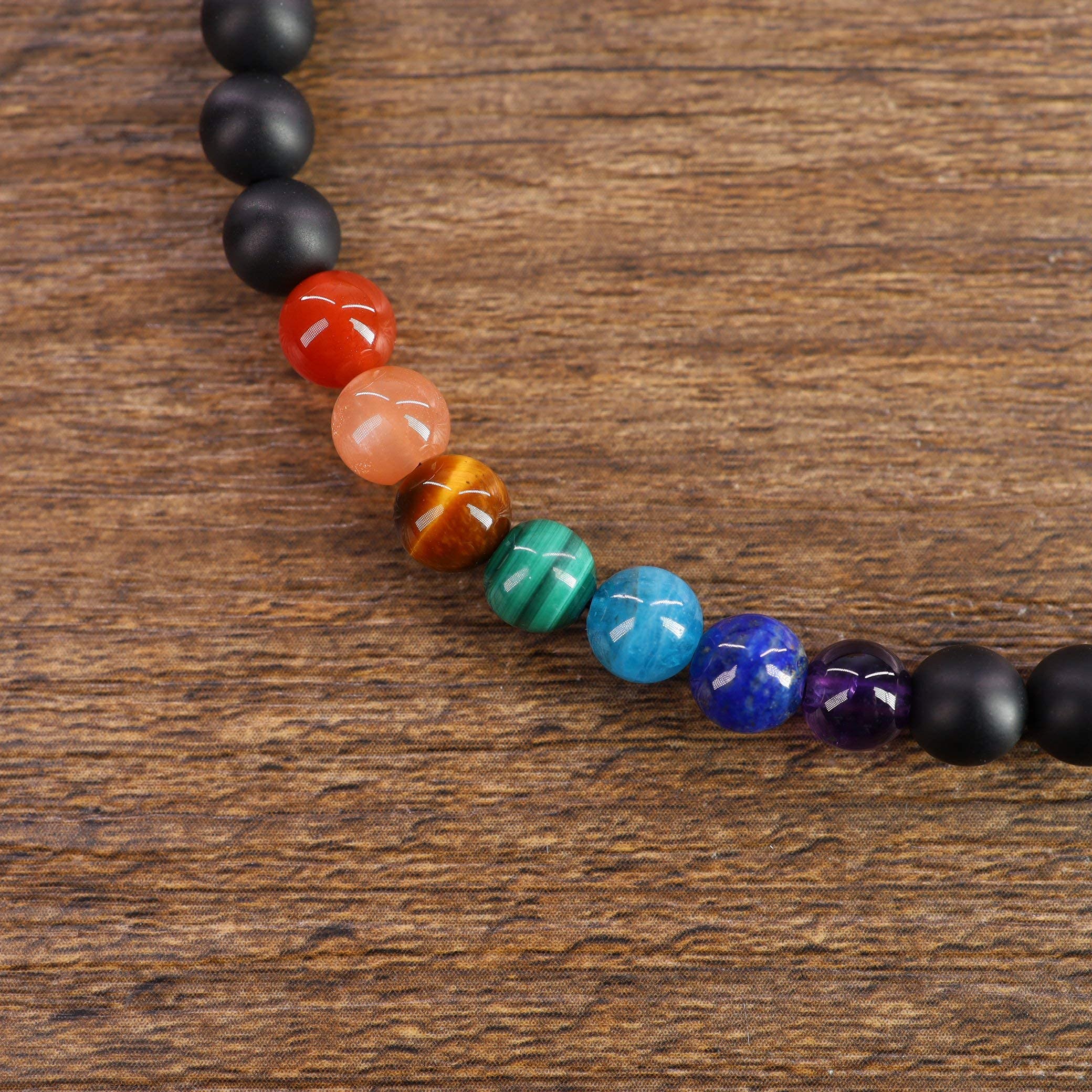 COAI 7 Chakra Matte Onyx Stone Beaded Mala Necklace