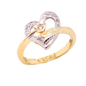 certified 10k two-tone yellow gold diamond crossed heart promise ring (size 7)