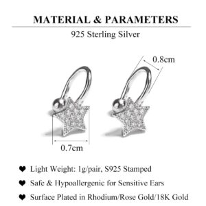 SLUYNZ 925 Sterling Silver CZ Star Cuff Earrings for Women Clip On Ears No Piercing Cartilage Earrings (A-Silver)