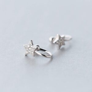 SLUYNZ 925 Sterling Silver CZ Star Cuff Earrings for Women Clip On Ears No Piercing Cartilage Earrings (A-Silver)