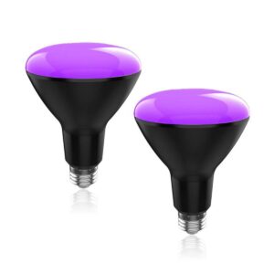 greenic led uv black light bulbs 15w(100w equivalent) br30 e26 medium base, uva level, 385-410nm, glow-in-the-dark uv blacklight for body paints, fluorescent posters, wedding party(2 pack)