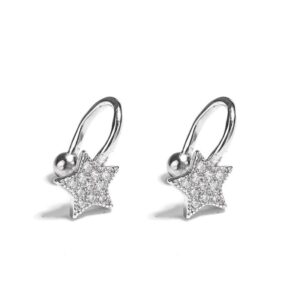 sluynz 925 sterling silver cz star cuff earrings for women clip on ears no piercing cartilage earrings (a-silver)