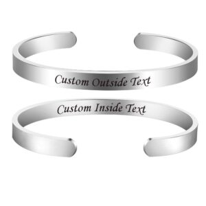 personalized inspirational bracelets custom engraved name mantra quote customizable bangle cuff id bracelet(6mm-silver)