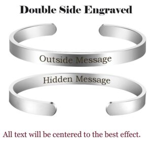 Personalized Inspirational Bracelets Custom Engraved Name Mantra Quote Customizable Bangle Cuff ID Bracelet(6mm-Silver)