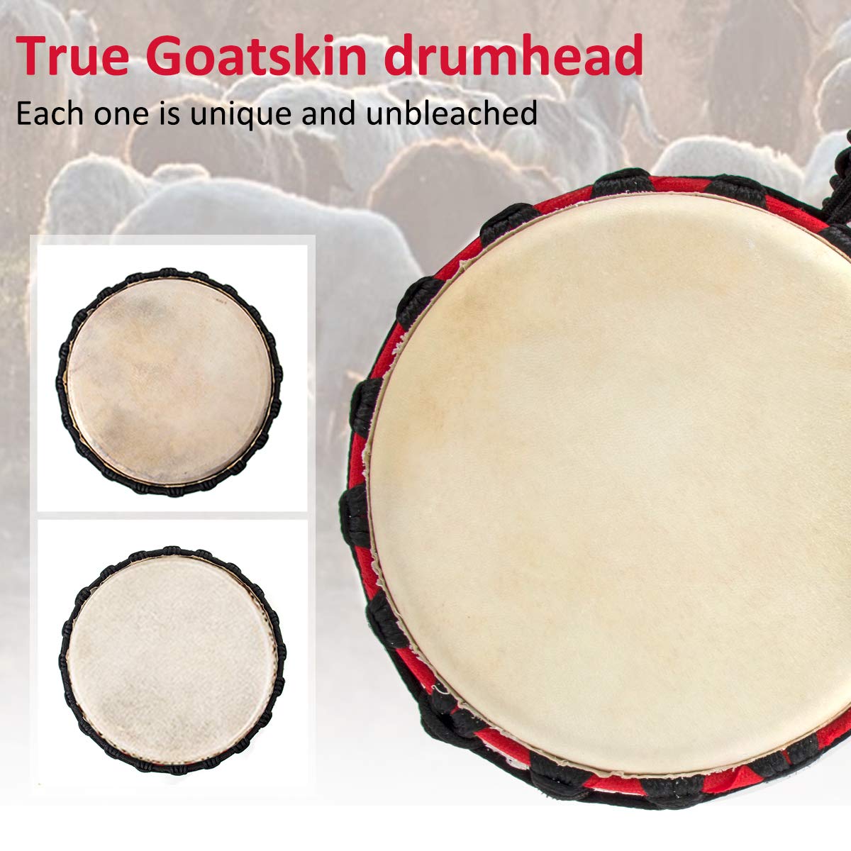 Kmise 8" Djembes African Hand Drum Mahogany Standard Goat Skin Drumhead (MI3039)