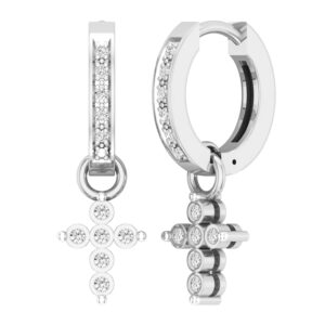 dazzlingrock collection 0.15 carat (ctw) round white diamond ladies cross religious dangling drop earrings, 10k white gold