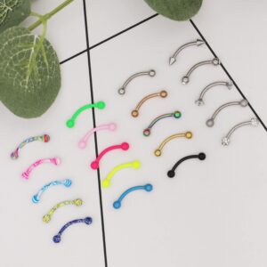 EVELICAL 20Pcs 16G Eyebrow Piercing Rook Curved Barbell Kit Eyebrow Tragus Lip Rings for Women Men 8mm