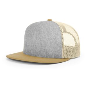 richardson unisex 511 flatbill trucker adjustable snapback baseball cap, tri heather grey/birch/biscuit, one size fits most