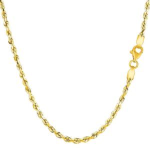 the diamond deal 14k real yellow gold 2.5mm shiny hollow rope chain necklace for pendants and charms with lobster-claw clasp (20" and yellow-gold)