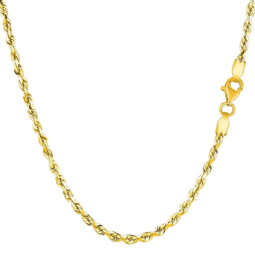 The Diamond Deal 14k REAL Yellow Gold 2.5mm Shiny Hollow Rope Chain Necklace for Pendants and Charms with Lobster-Claw Clasp (20" And yellow-gold)