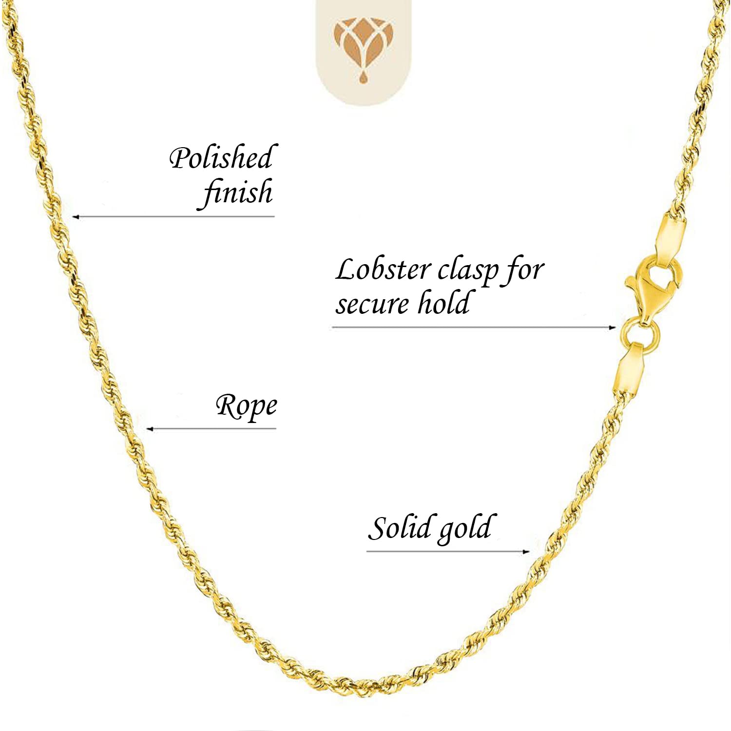 The Diamond Deal 10k REAL Yellow Gold 2.5mm Shiny Hollow Rope Chain Necklace for Pendants and Charms with Lobster-Claw Clasp (18" And yellow-gold)