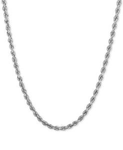 the diamond deal 14k real yellow or white gold 2.00mm shiny hollow rope chain necklace for pendants and charms with lobster-claw clasp (16" and white-gold)