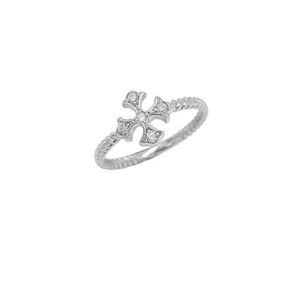 takar fine sterling silver dainty diamond heraldic cross statement rope ring (size 7)