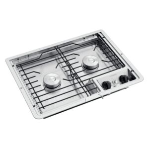 dometic drop-in cooktop - two burner cooktop cast iron/flat wire grate -top mount 12v stove for rv and outdoor camper kitchens