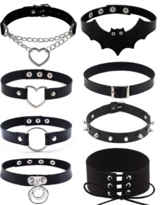 soowoot 8 pieces pu leather choker necklace goth spiked rivets punk collar necklace adjustable pu leather studded love heart collar choker collar set for wome