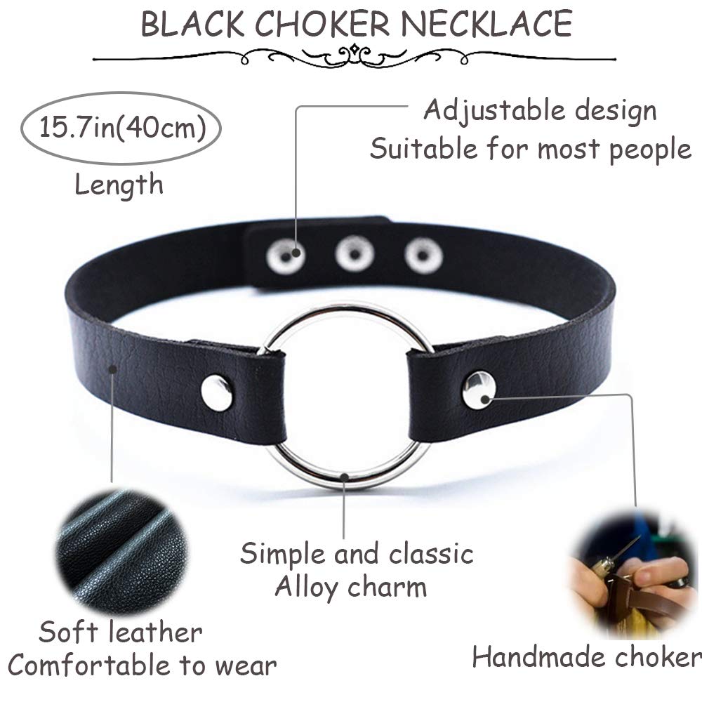 SOOWOOT 8 Pieces PU Leather Choker Necklace Goth Spiked Rivets Punk Collar Necklace Adjustable PU Leather Studded Love Heart Collar Choker Collar Set for Wome